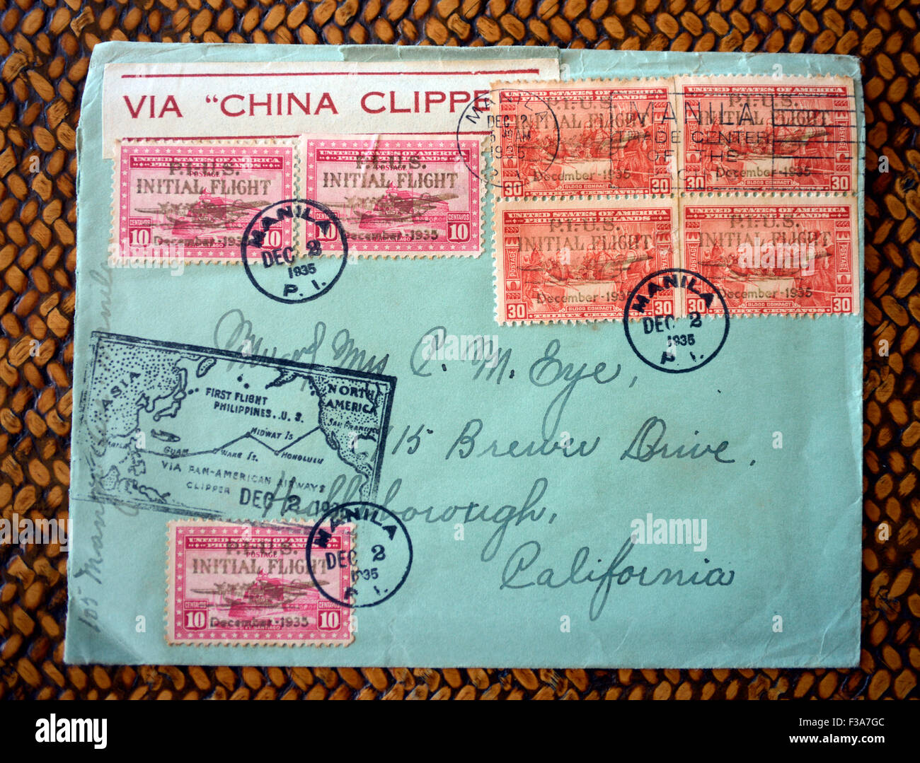 A stamped, postmarked envelope which flew on an early historic flight ...