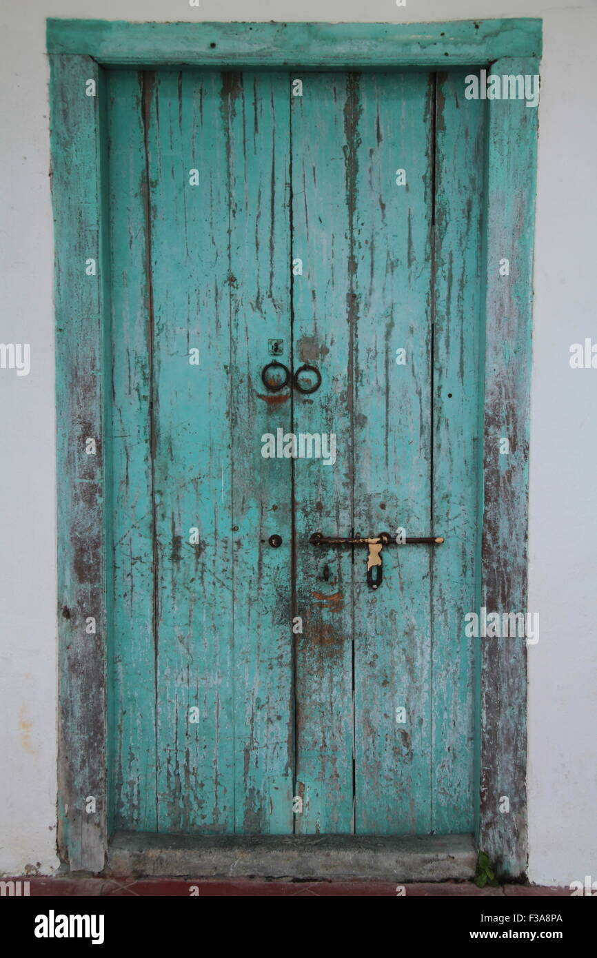 closed blue wooden door with padlock Stock Photo - Alamy