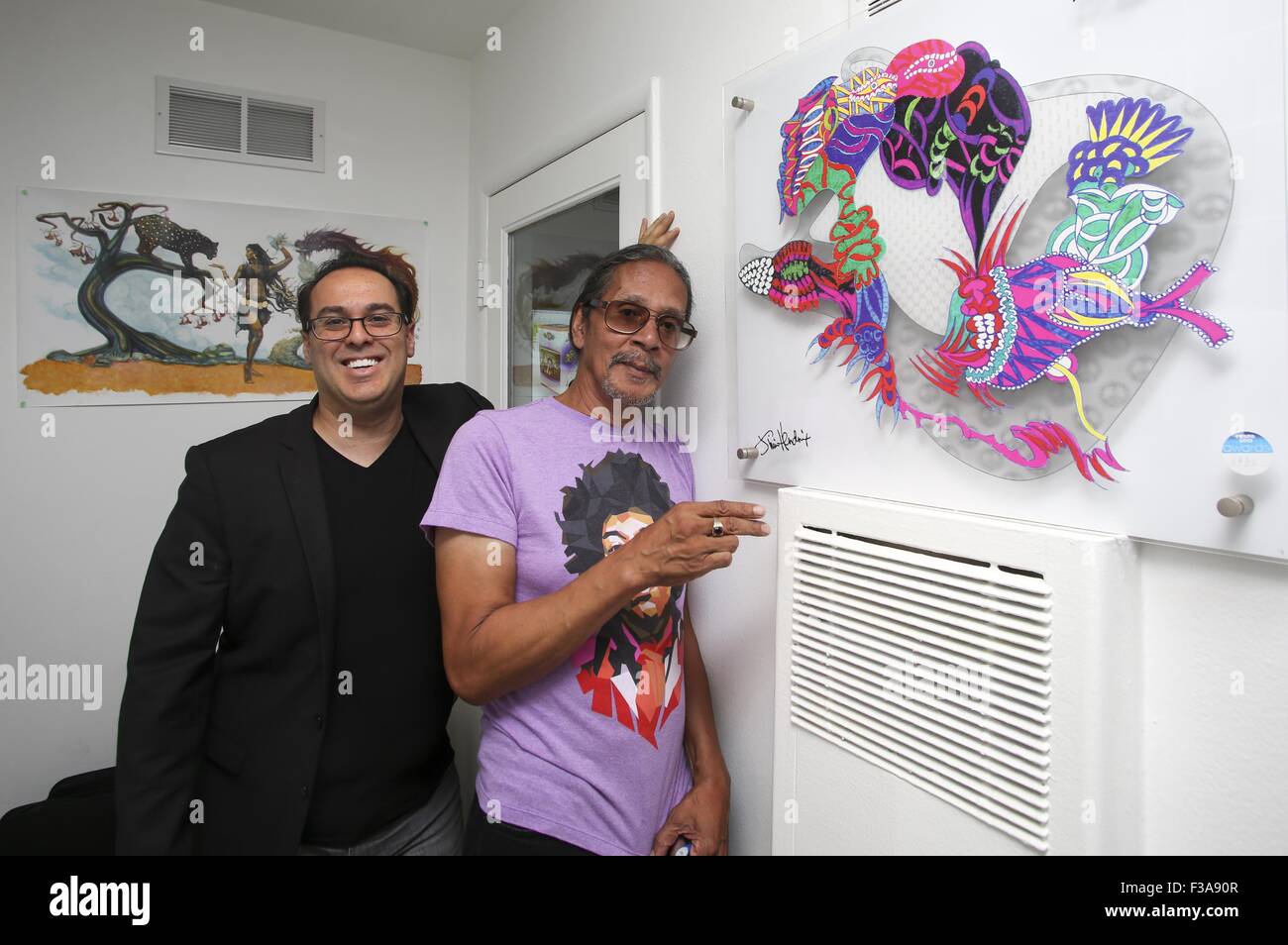 Los Angeles, California, USA. 28th Sep, 2015. Leon Hendrix, right ...