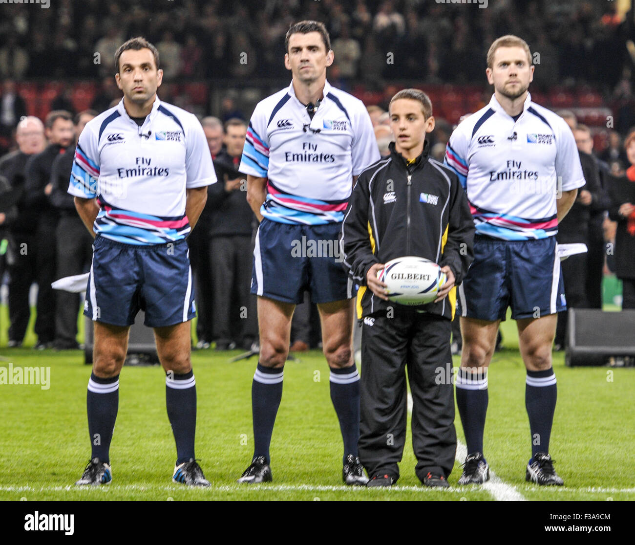 Cardiff, Wales, UK. 2nd October, 2015. Referee Pascal Gauzere with ...