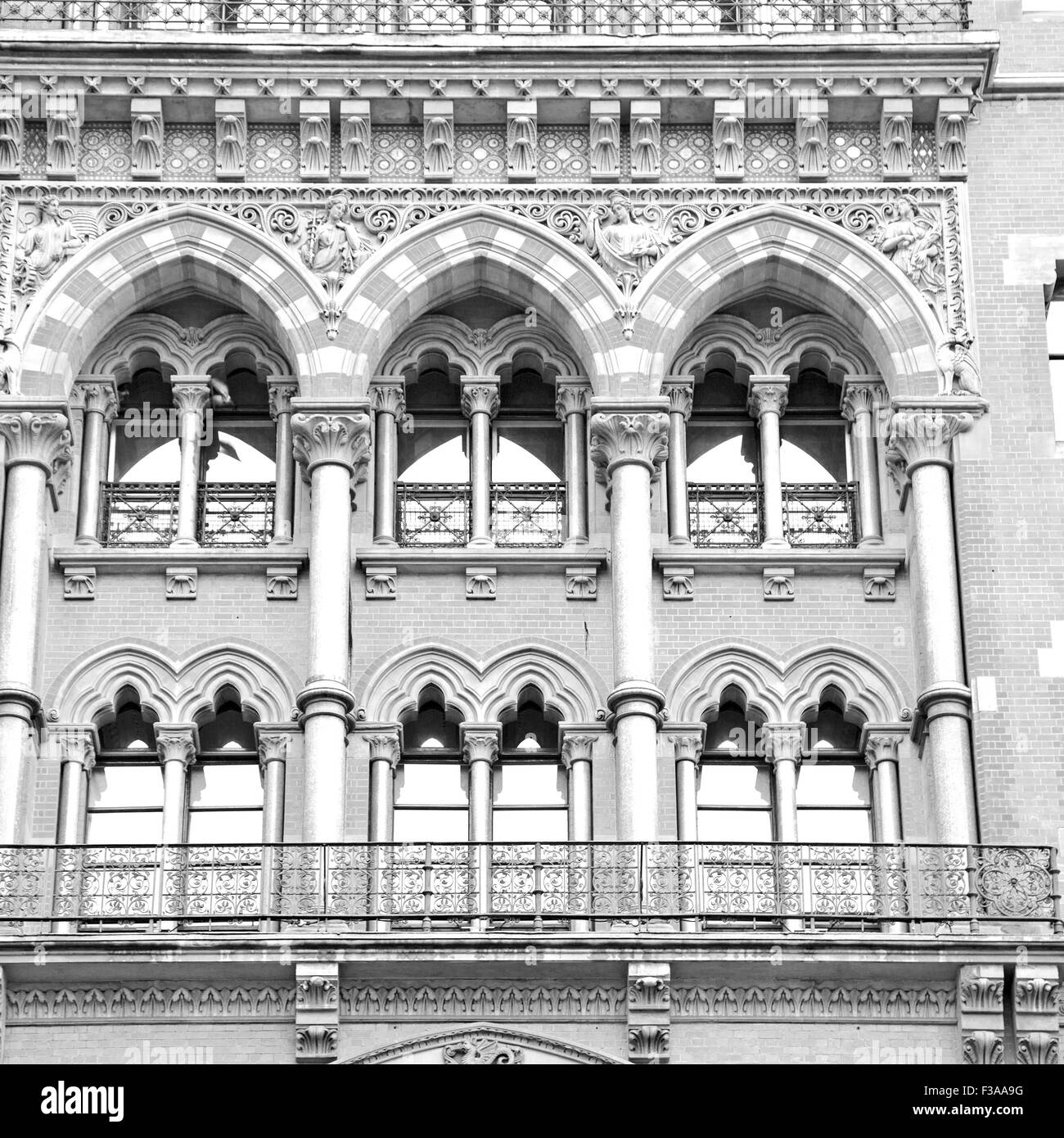 old architecture in london england windows and brick exterior wall ...