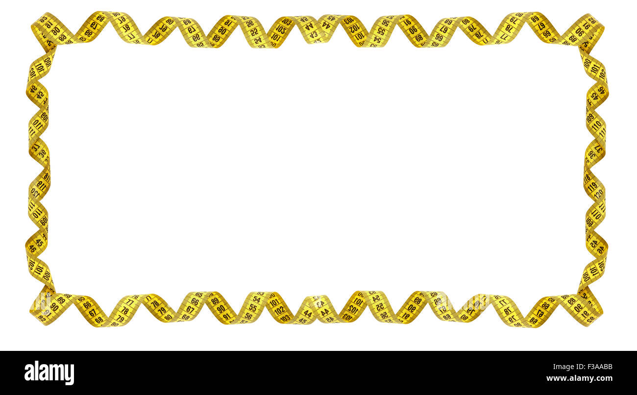 Frame of yellow measuring tape isolated on white background Stock Photo ...