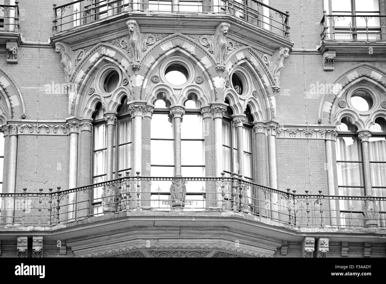 old architecture in london england windows and brick exterior wall ...