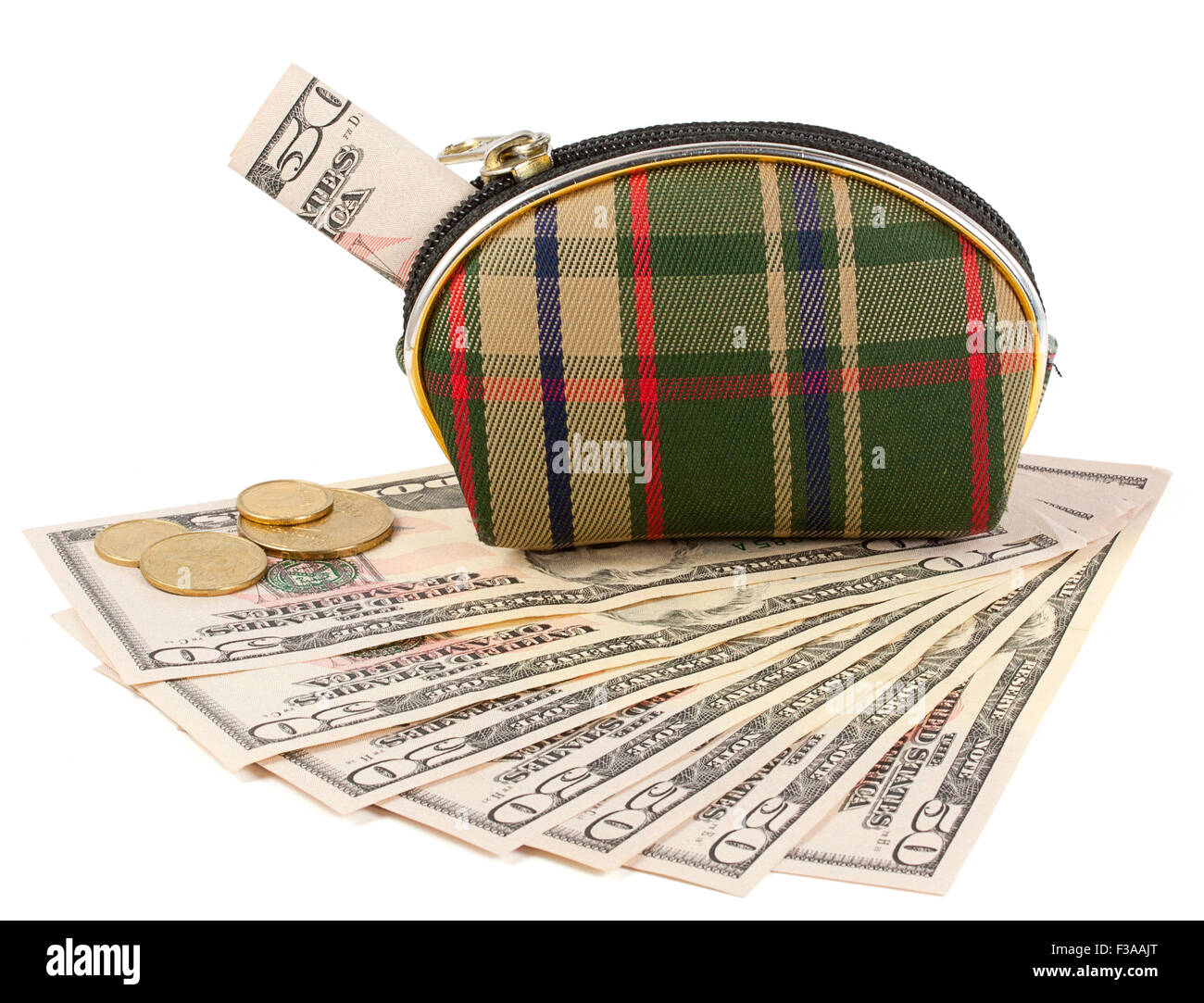 purse with money isolated on white background Stock Photo - Alamy
