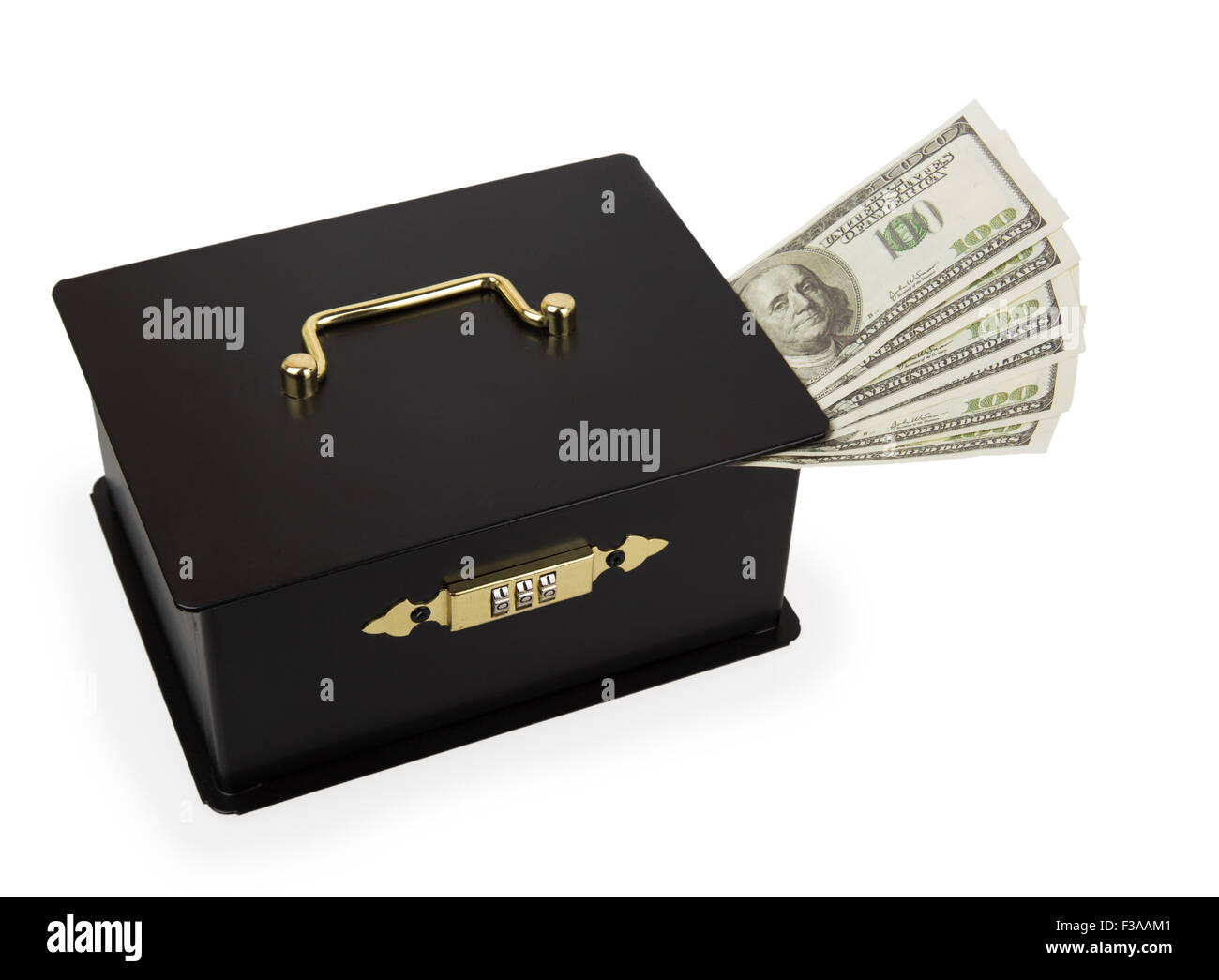 Black portable safe with dollars isolated on white background Stock ...