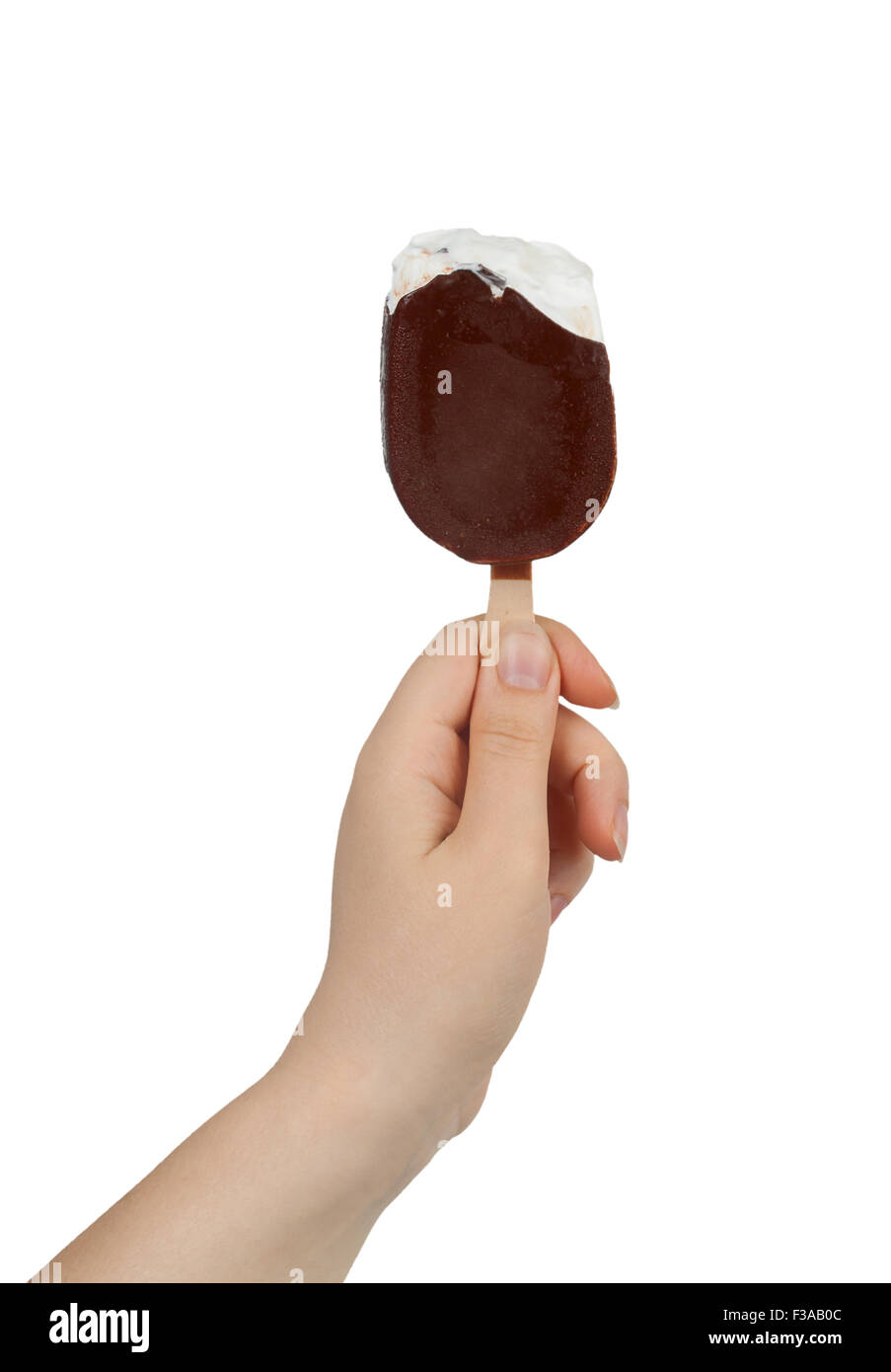 Female hand holding two ice cream isolated on white background Stock ...