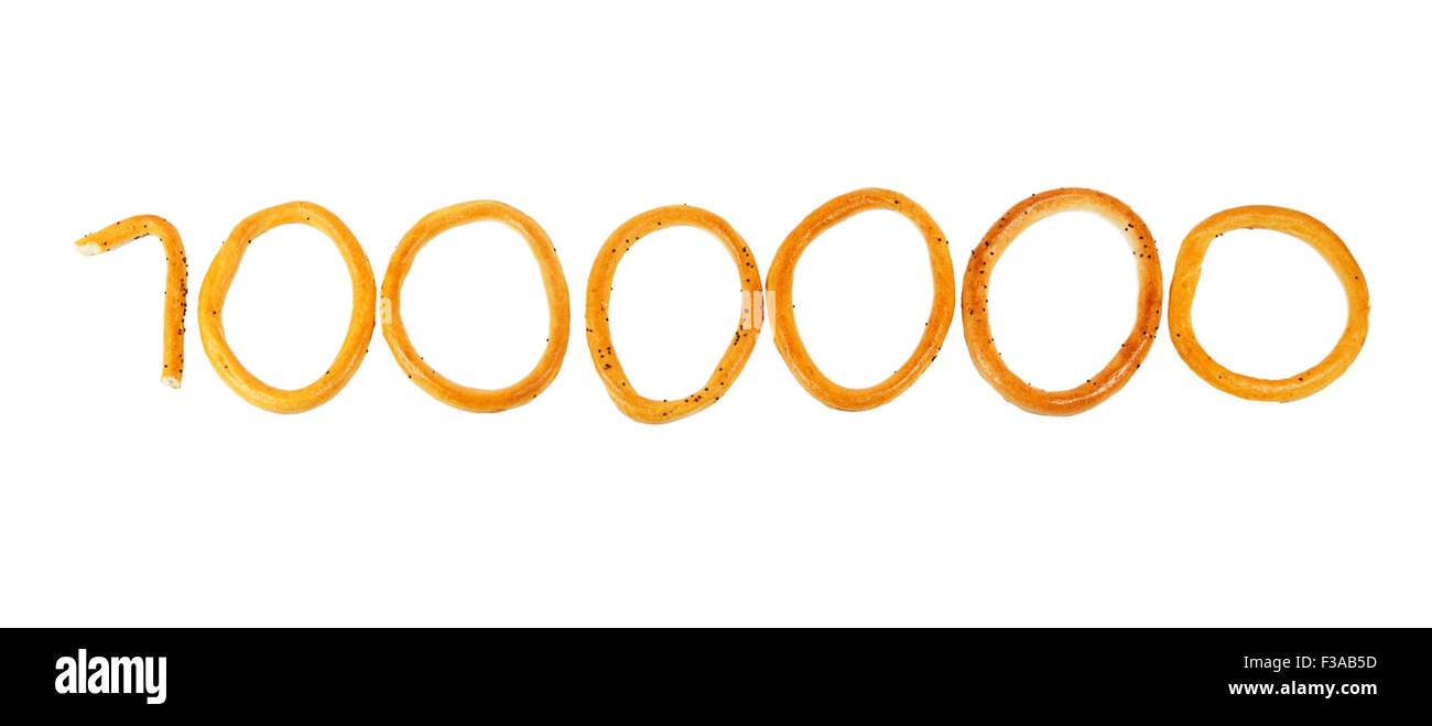 Number one million lined with bagels isolated on white background Stock ...