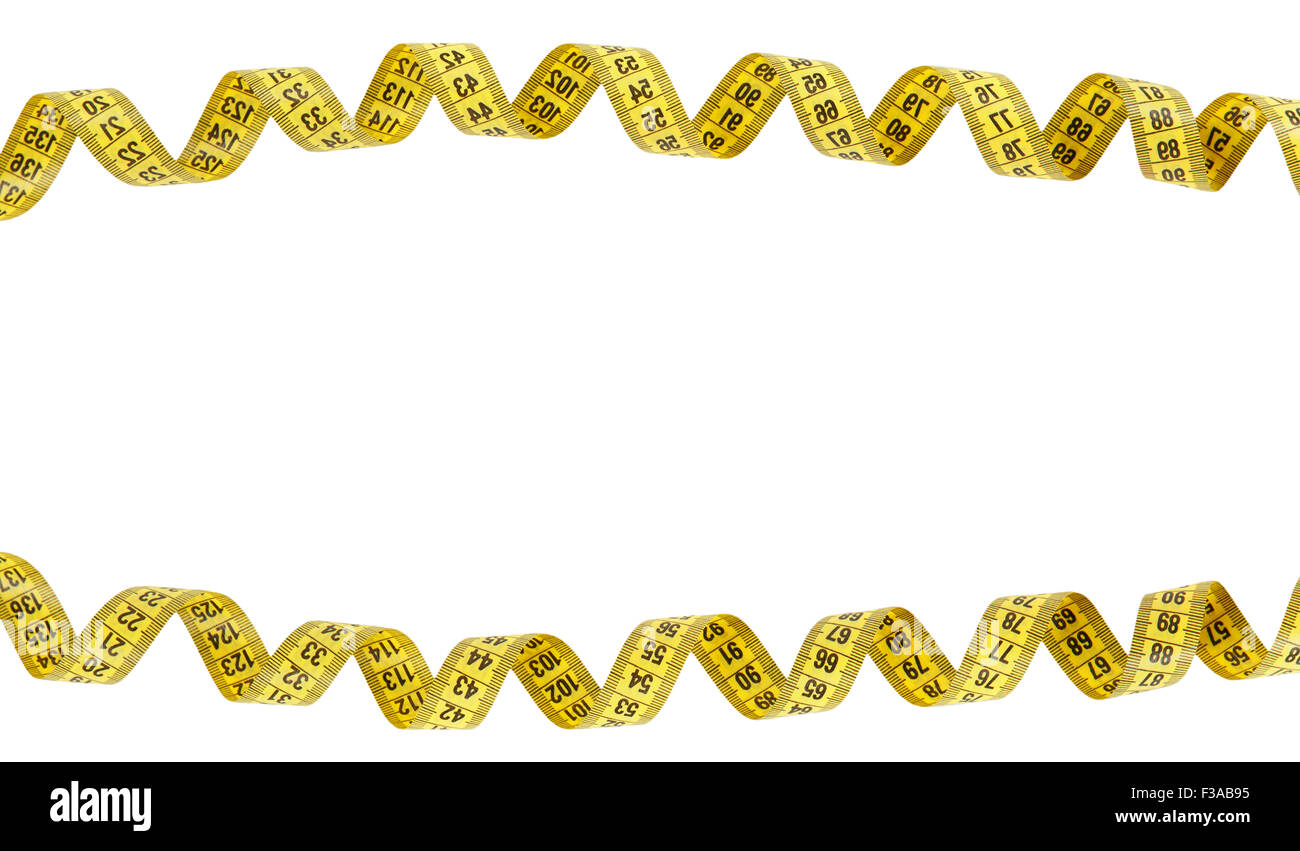 Frame of yellow measuring tape isolated on white background Stock Photo ...