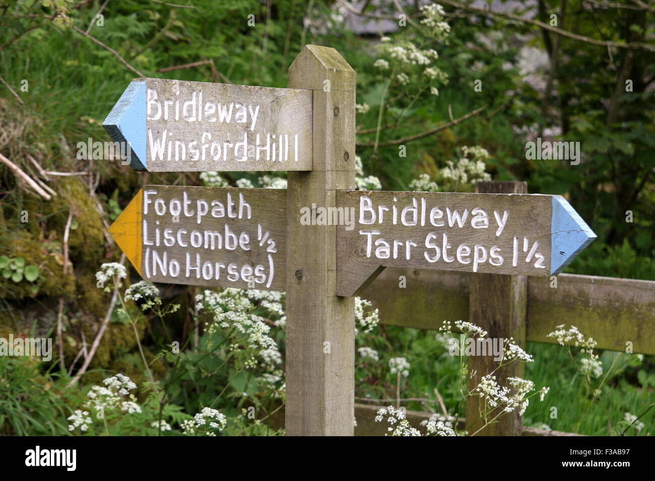 Footpath signs in Exmoor Stock Photo - Alamy