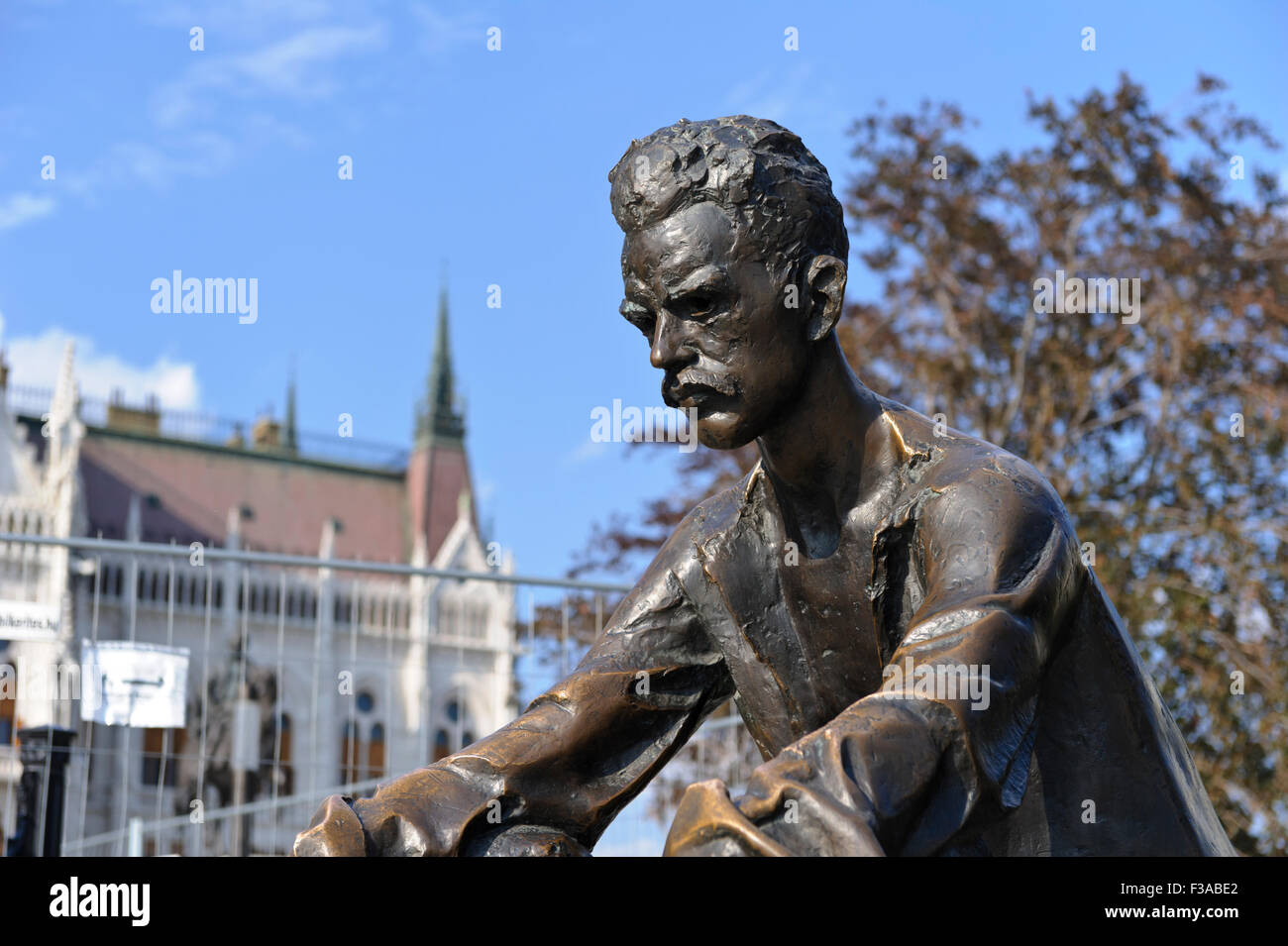 Sculpture of Attila József outside the Hungarian Parliament building in ...