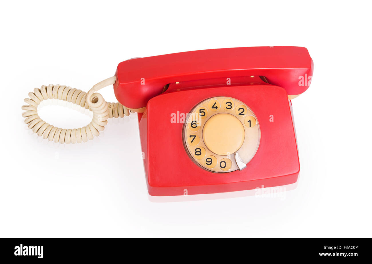 Red phone isolated on white background Stock Photo - Alamy