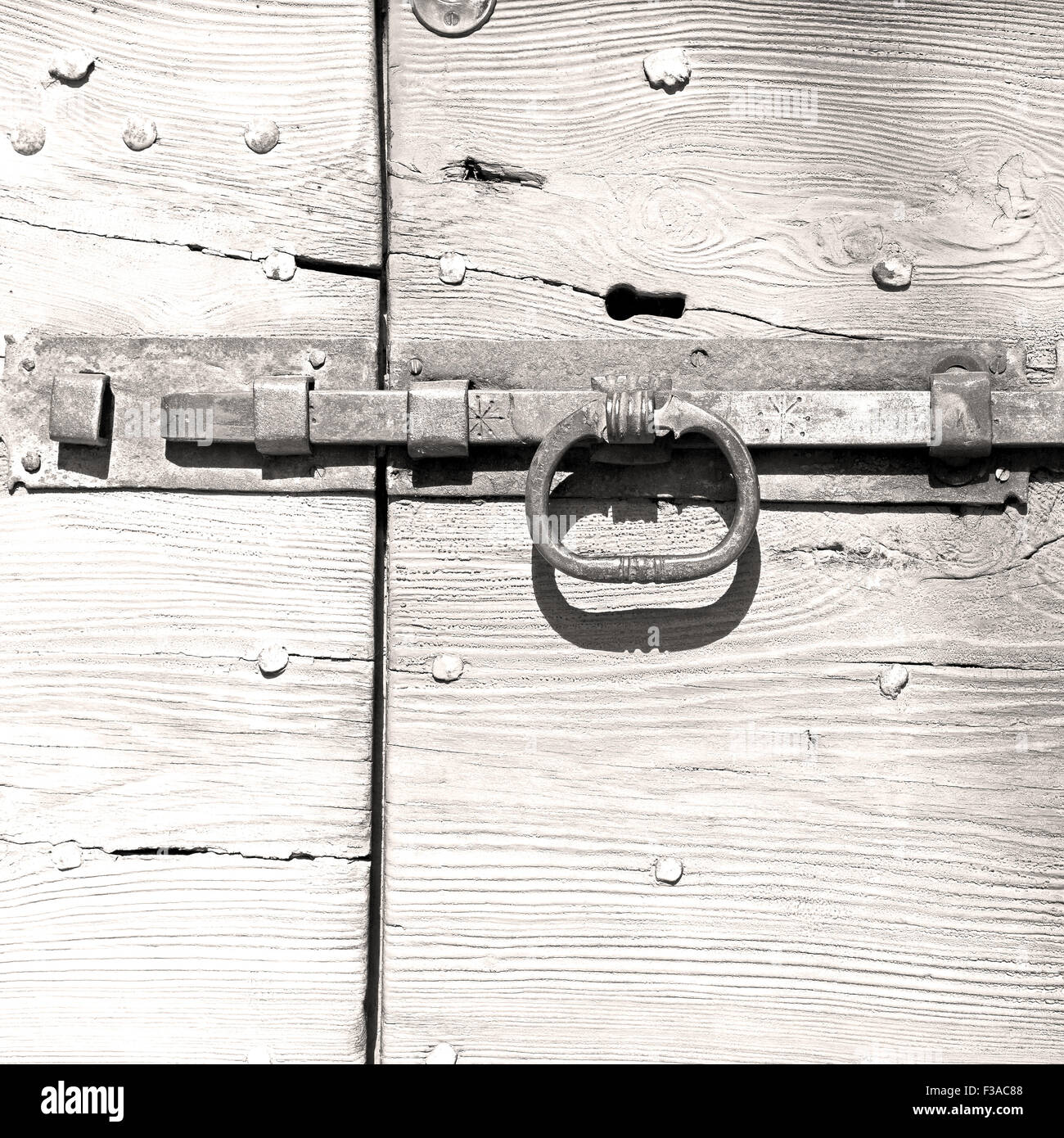 europe old in italy antique close brown door and rusty lock closeup ...
