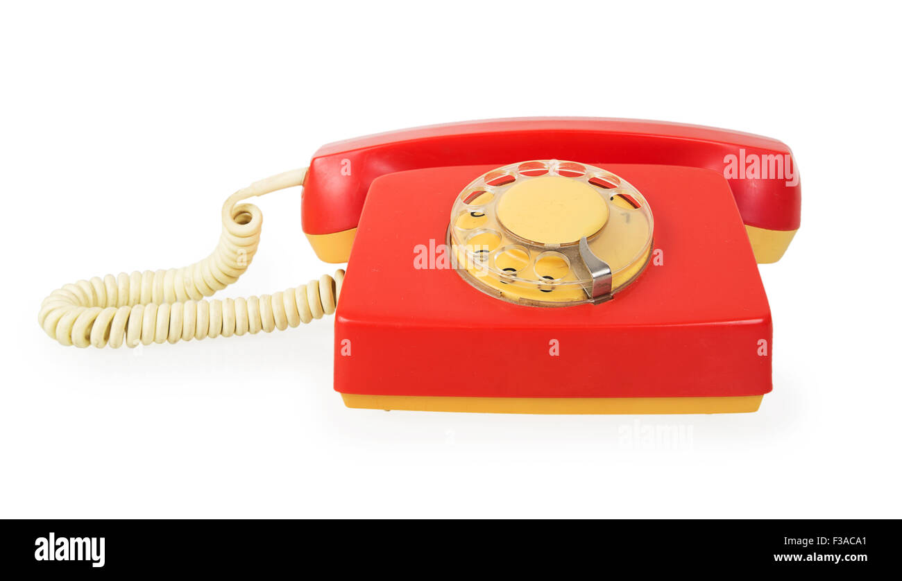 Red phone isolated on white background Stock Photo - Alamy