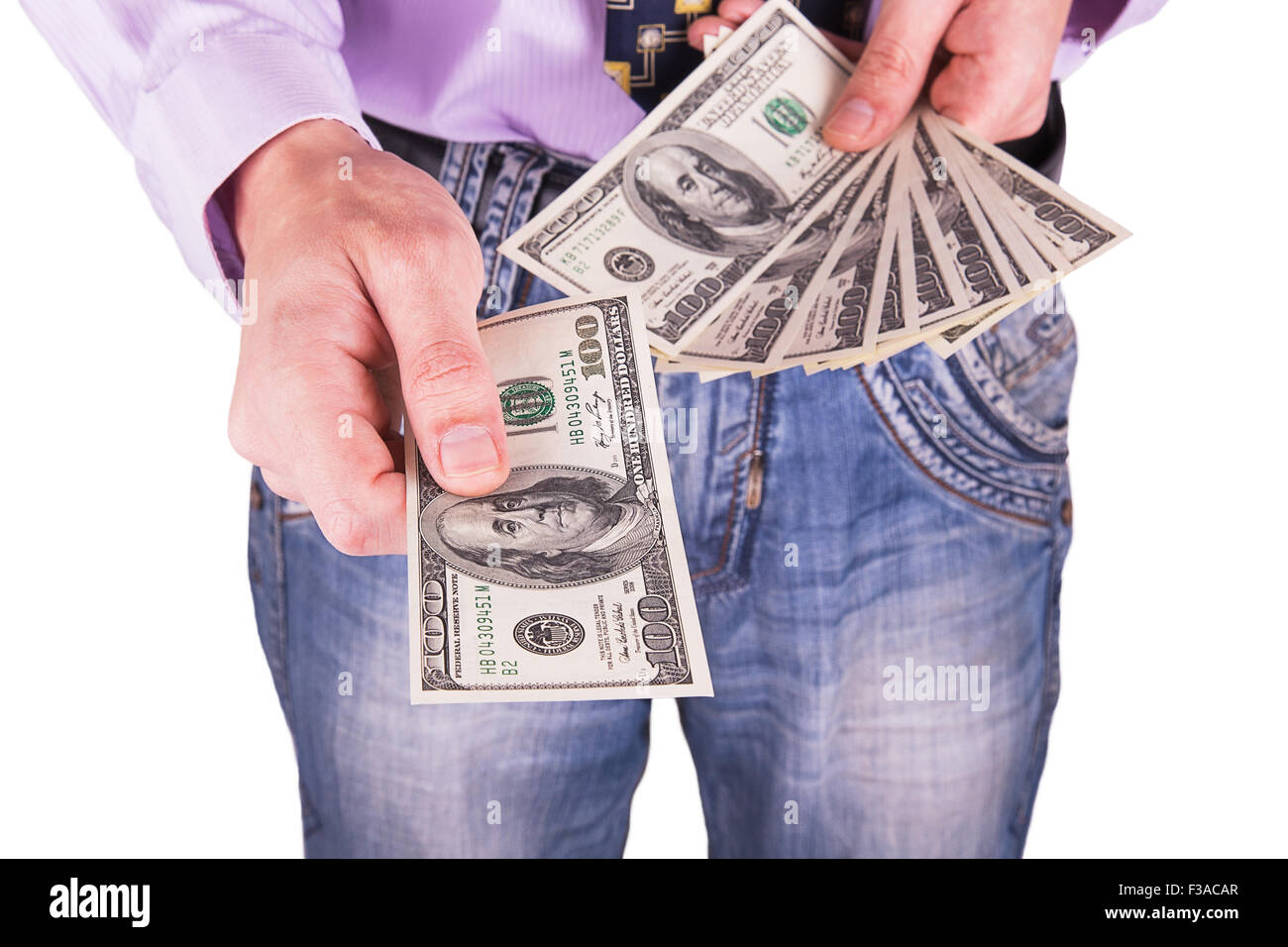 Man's hand reaching out money on white background Stock Photo - Alamy