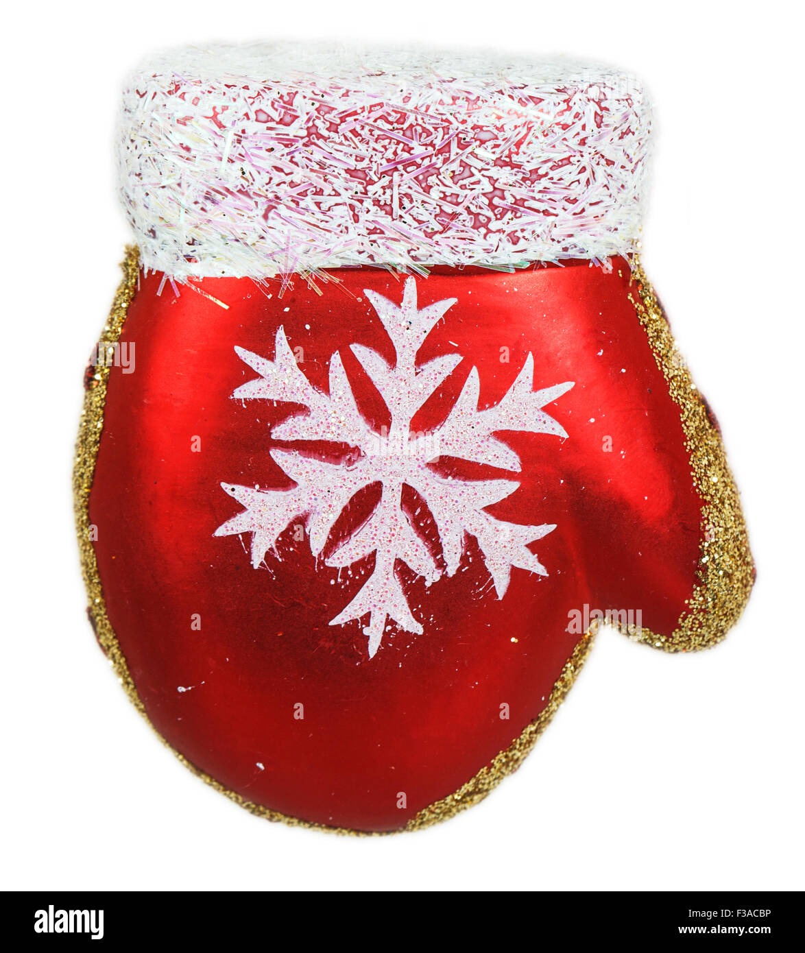 Bright Christmas tree toy red mitten isolated on white background Stock ...