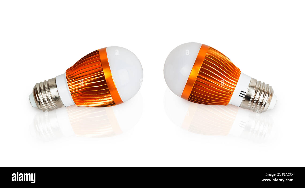 two LED energy saving bulbs isolated on white background Stock Photo ...