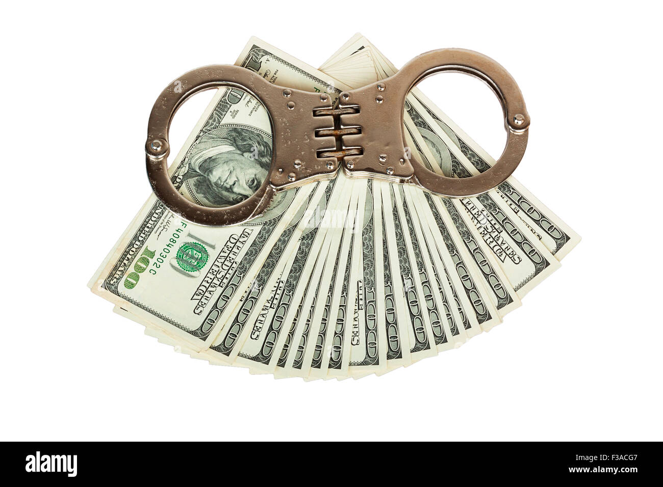Stack of money and handcuffs isolated on white background Stock Photo ...