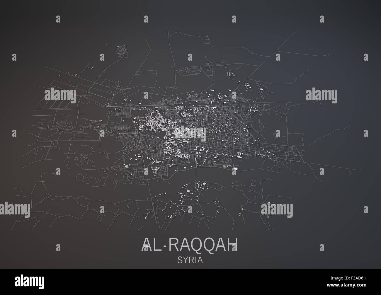 Map of Al-Raqqah, Syria, satellite view map in 3d . Black and white ...