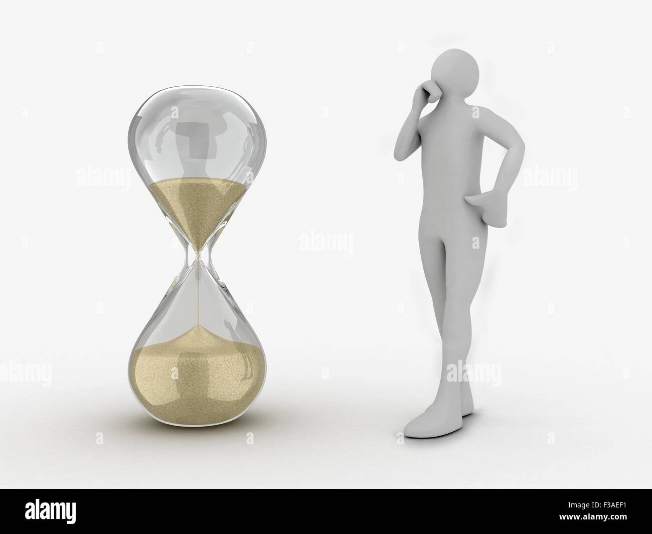 3D human looking at hourglass Stock Photo - Alamy