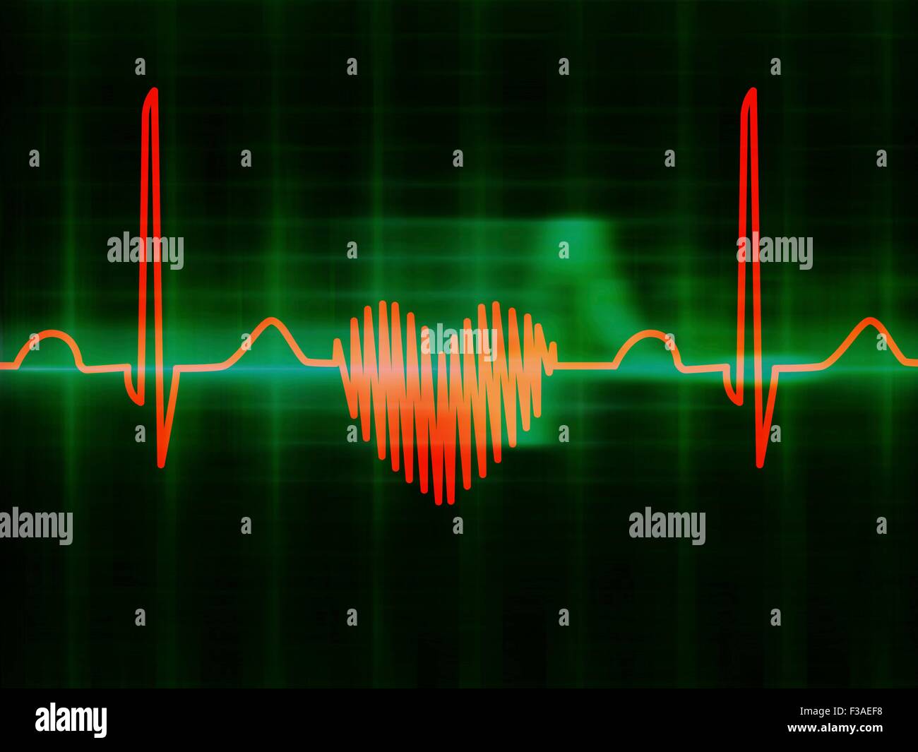 Computer artwork of a heart-shaped electrocardiogram (ECG) trace. An ...