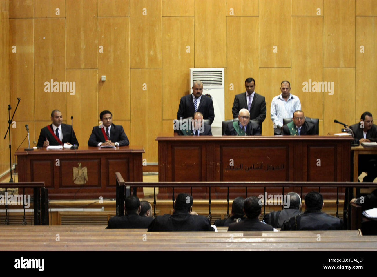 Cairo, Egypt. 3rd Oct, 2015. The Judges attend the trial of Egyptian ...