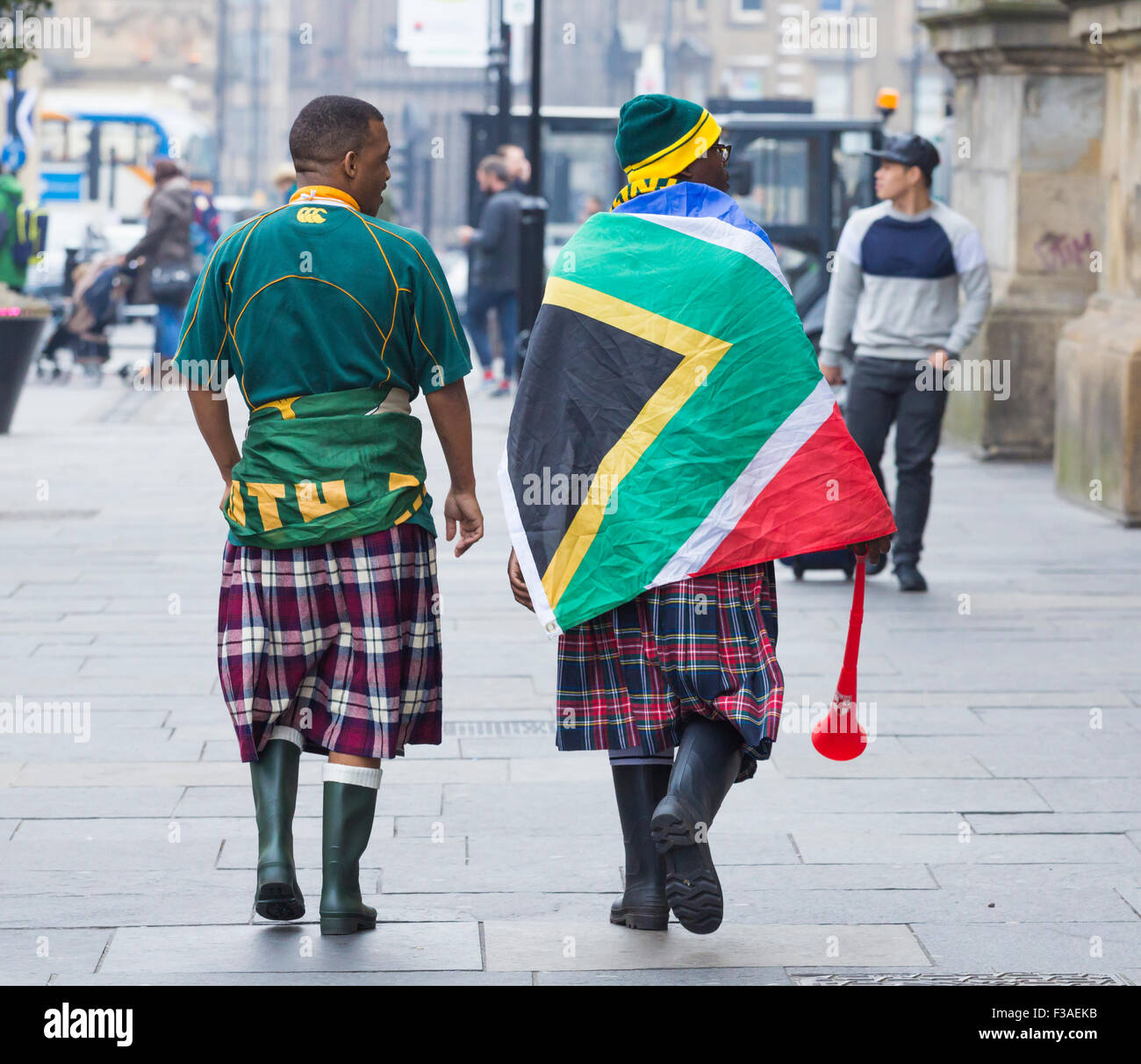 South Africa fans wearing kilts at Rugby world cup in Newcastle upon ...