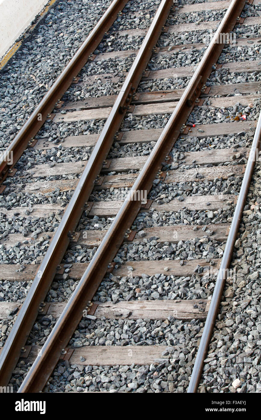 Railway lines from a train railroad Stock Photo - Alamy