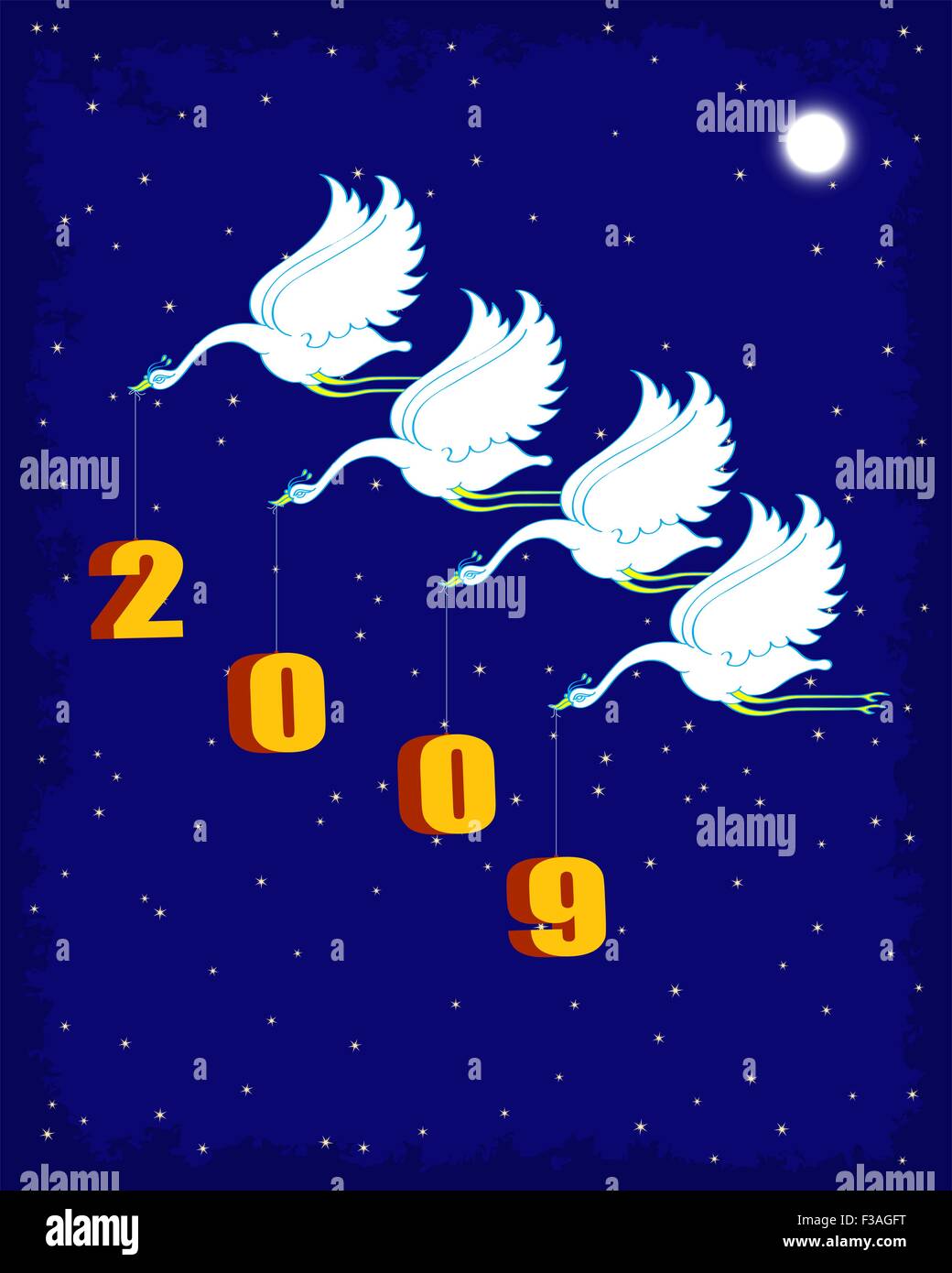 Bird Delivering Two Thousand Nine New Year Vector Art Stock Vector ...