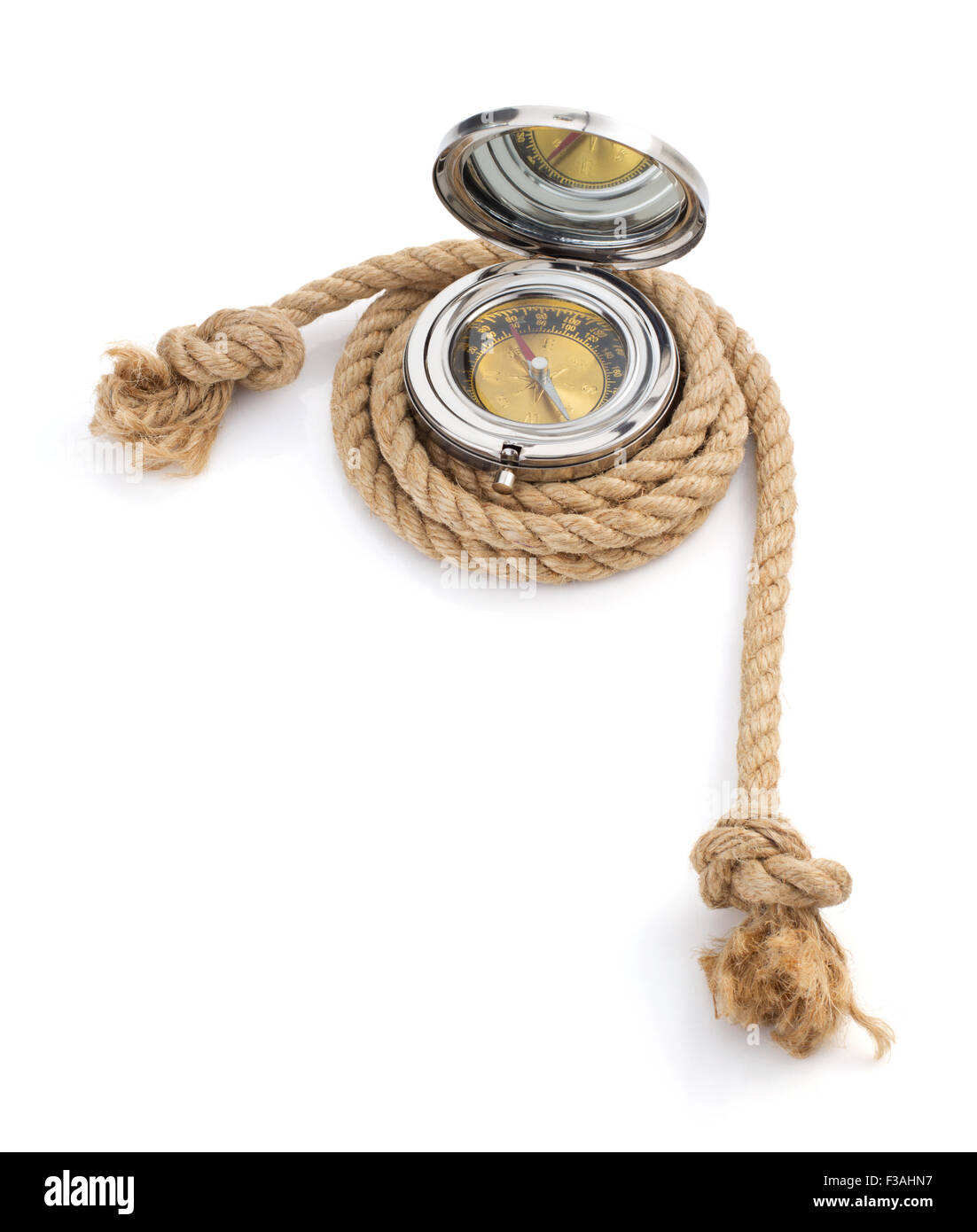 ship rope and compass isolated on white background Stock Photo - Alamy