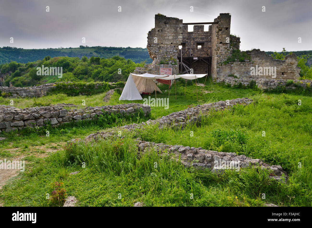 Ancient ruins of a medieval fortress close to the village of Cherven ...