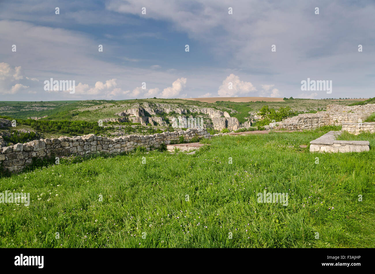 Ancient ruins of a medieval fortress close to the village of Cherven ...