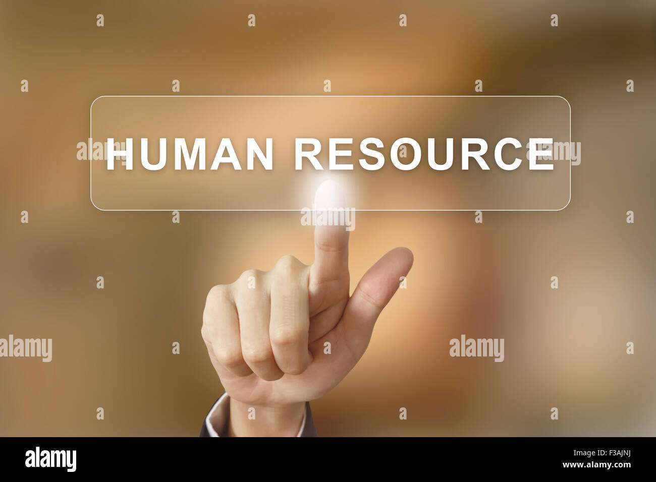 business hand pushing human resource button on blurred background Stock ...