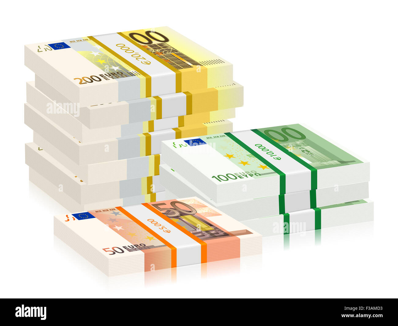 Euro banknotes stacks on a white background. Vector illustration Stock ...