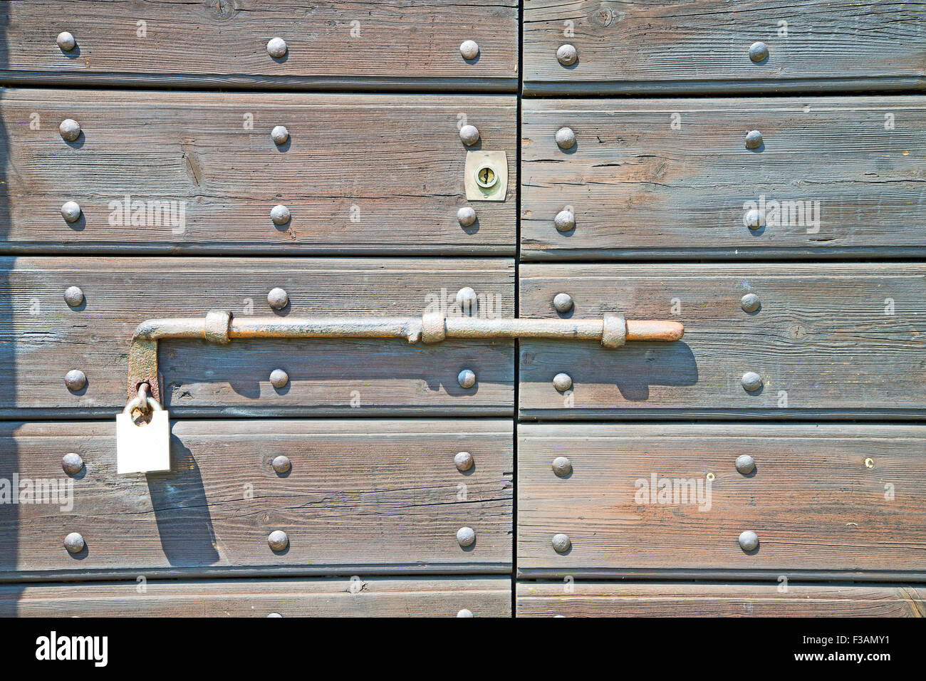 europe old in italy antique close brown door and rusty lock closeup ...