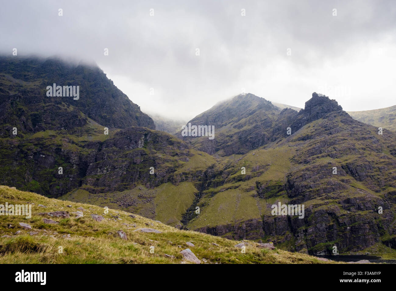 View to Coomcallee glen between Carrauntoohil and Beenkeragh from Hags ...