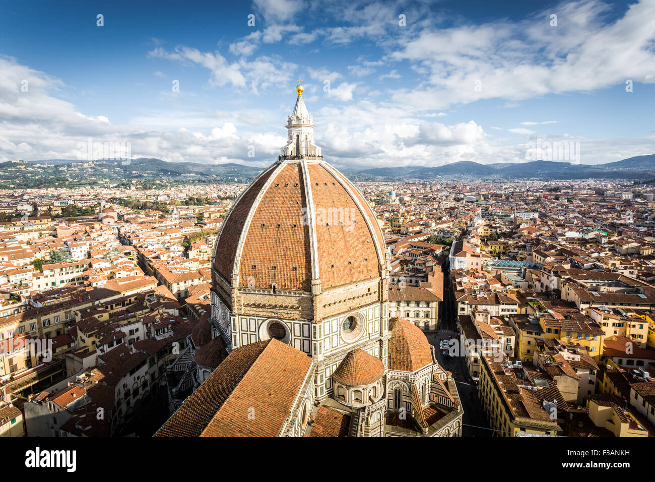 Florence, scenic view of the city, Cathedral dome and old buildings ...