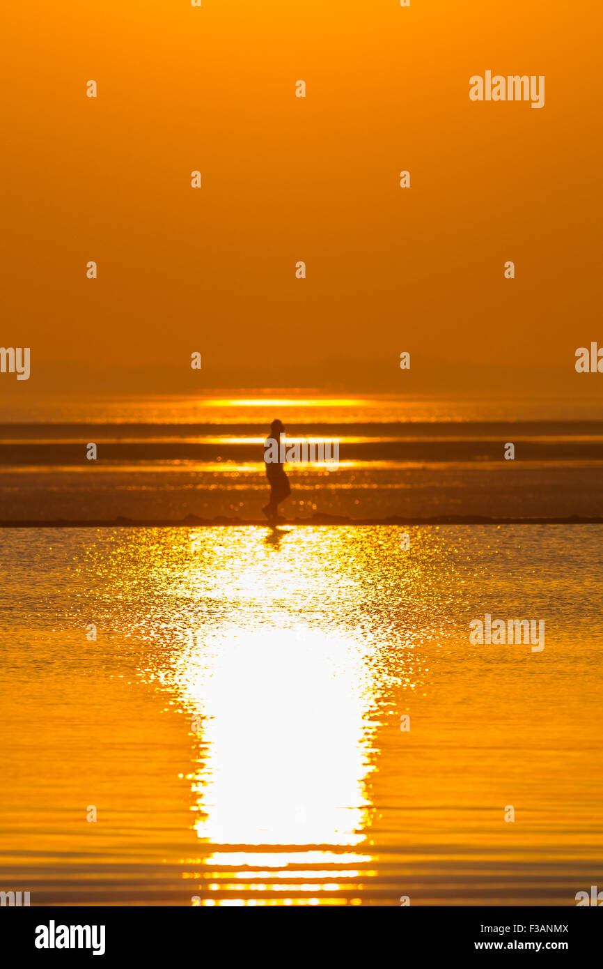 Sun setting over the River Dee, Wirral, England - October Stock Photo ...