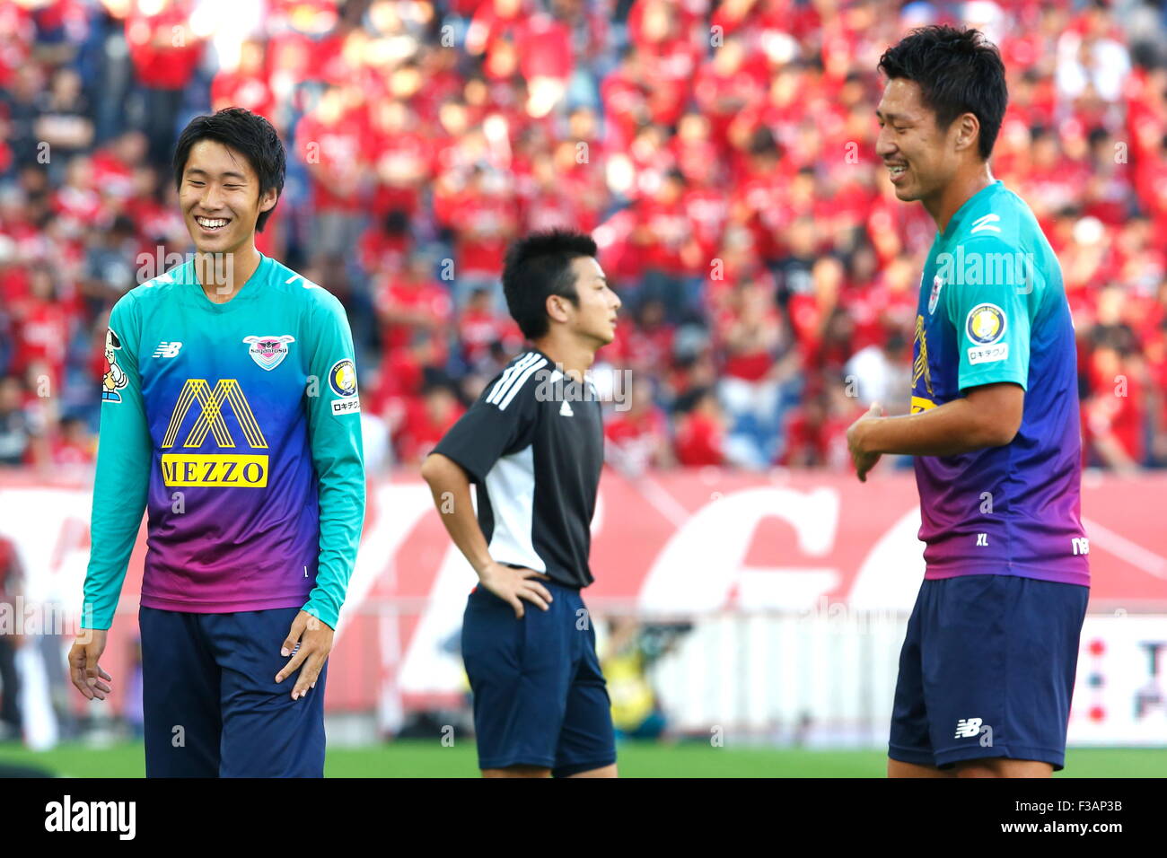 Saitama, Japan. 3rd Oct, 2015. (L-R) Daichi Kamada, Yohei Toyoda (Sagan ...