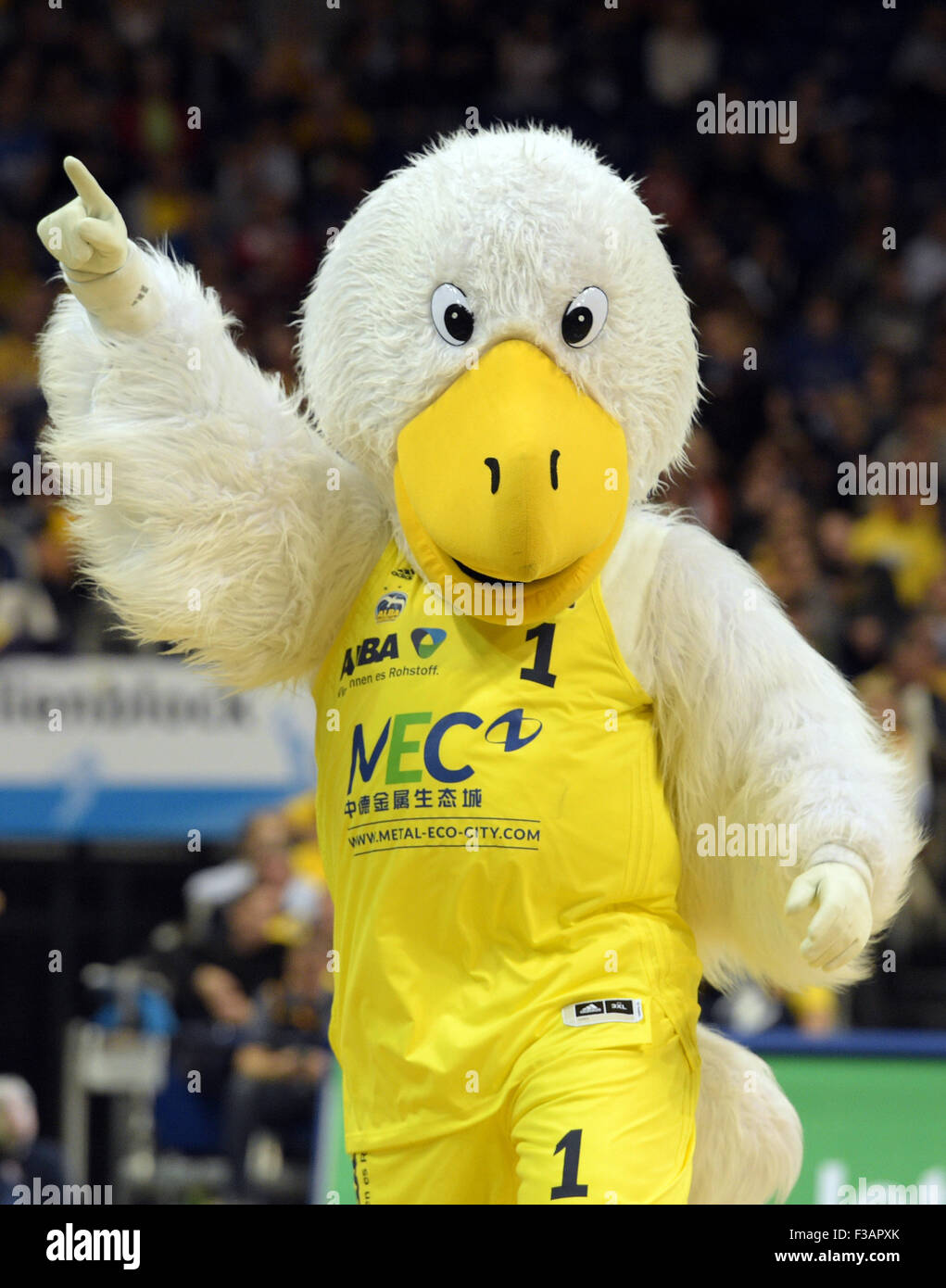 Berlin, Germany. 1st Oct, 2015. Alba's mascot Albatros in action during ...