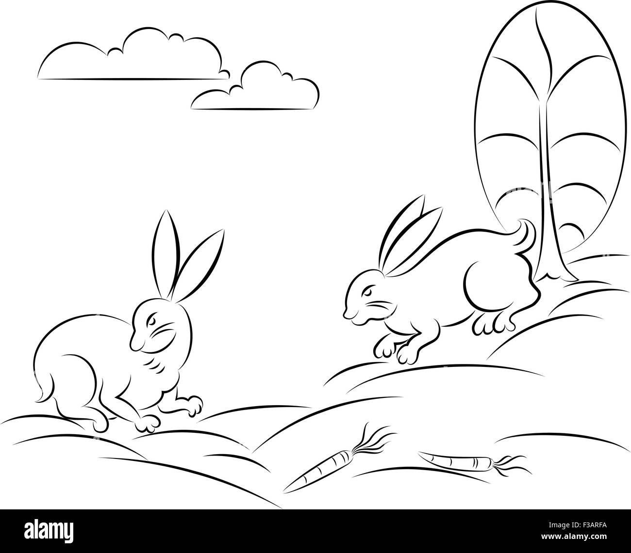 Calligraphic Rabbits With Carrot Vector Art Stock Vector Image & Art ...