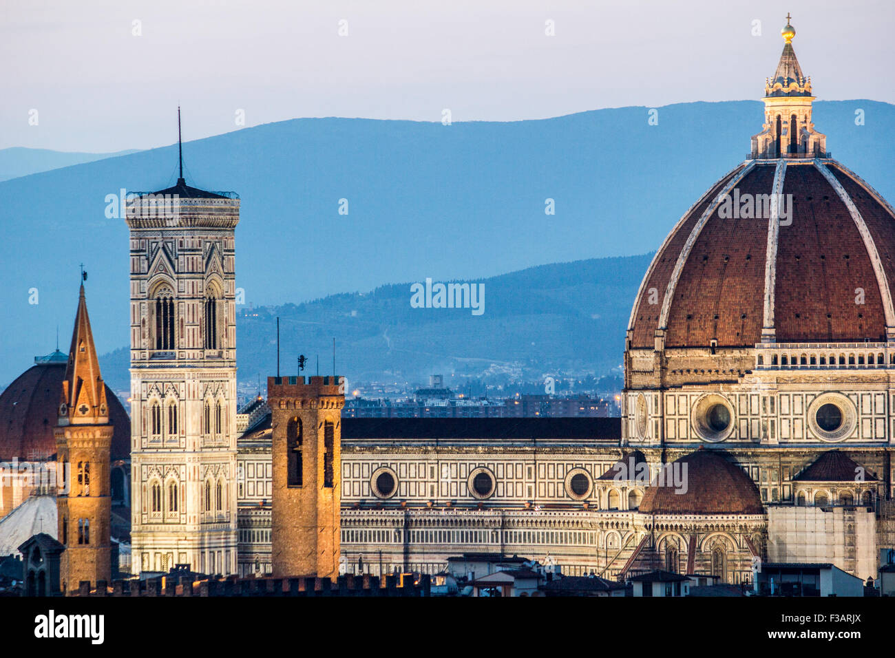 Florence, scenic view of the city, Cathedral dome and old buildings ...