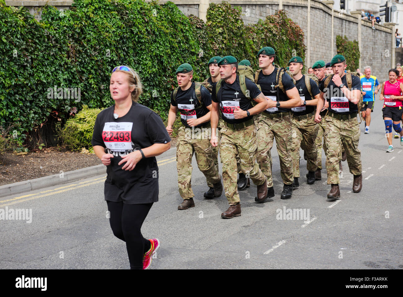 Group of Royal Marine Reservists doing a quick march of the Bristol ...