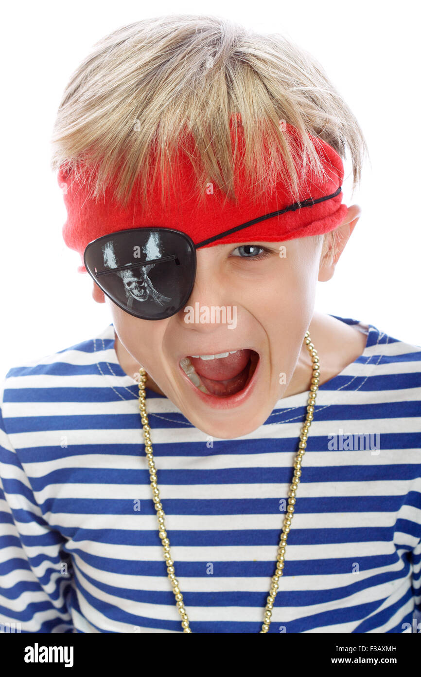 Close up portrait of angry pirate shouting. Isolated on white ...