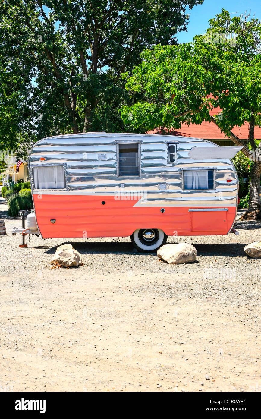 1950s Retro travel trailer parked up in Los Olivos, a small town in the ...