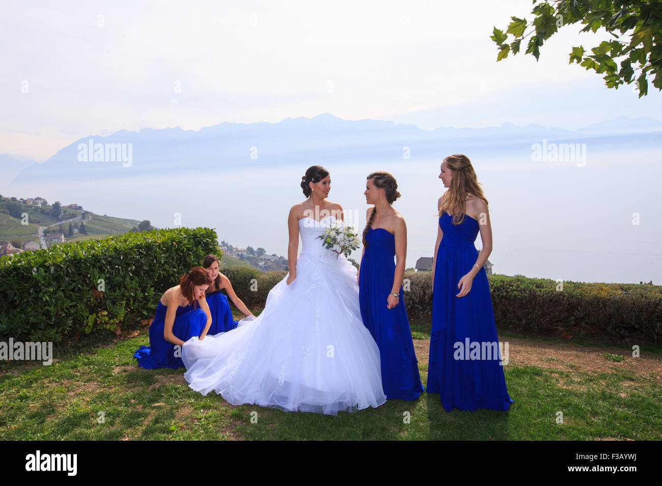 Geneva, Oct. 3. 28th June, 2007. A bride and her maids pose for photos ...