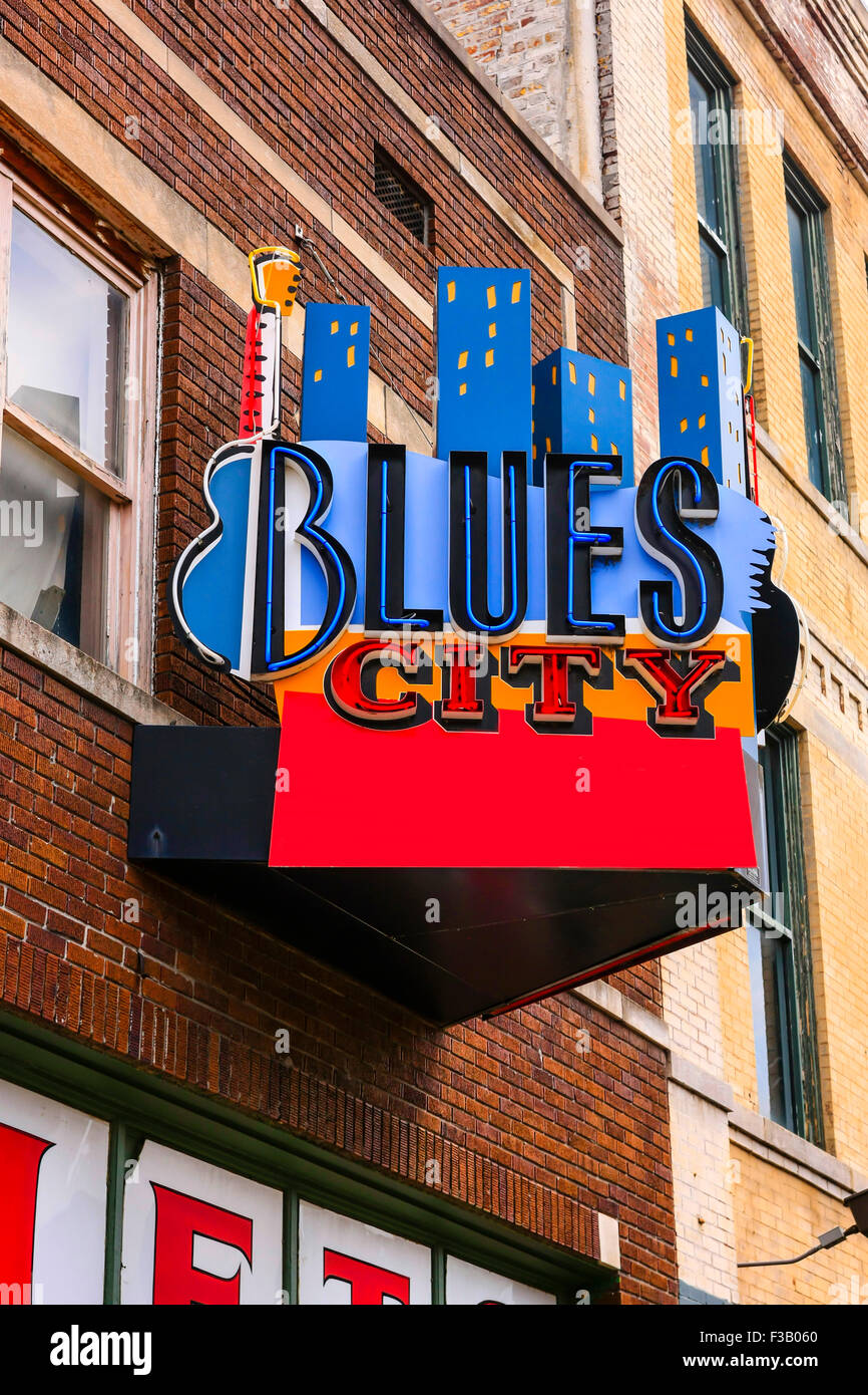 Blues City overhead sign on Beale Street in Memphis Tennessee Stock ...