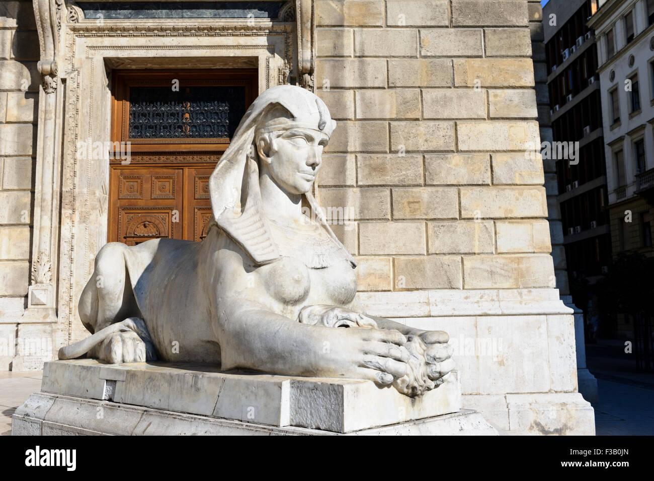 A sphinx statue outside the Hungarian State Opera House in Budapest ...