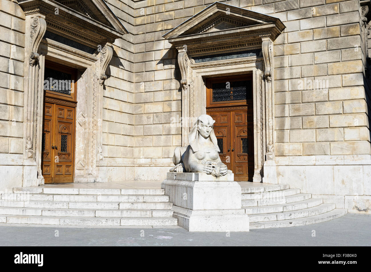 A sphinx statue outside the Hungarian State Opera House in Budapest ...