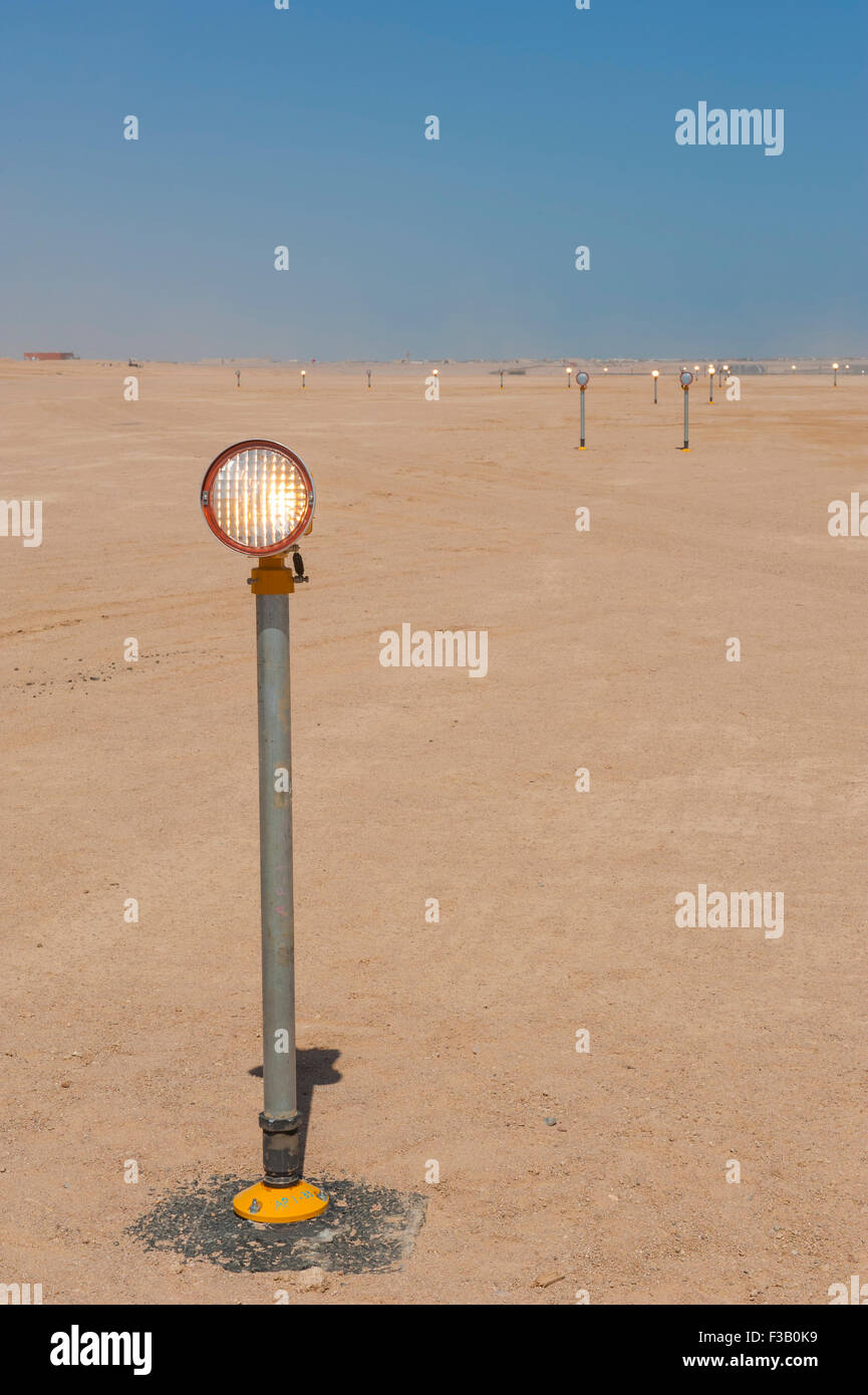 Row of approach lights off the end of an airfield airport runway Stock ...