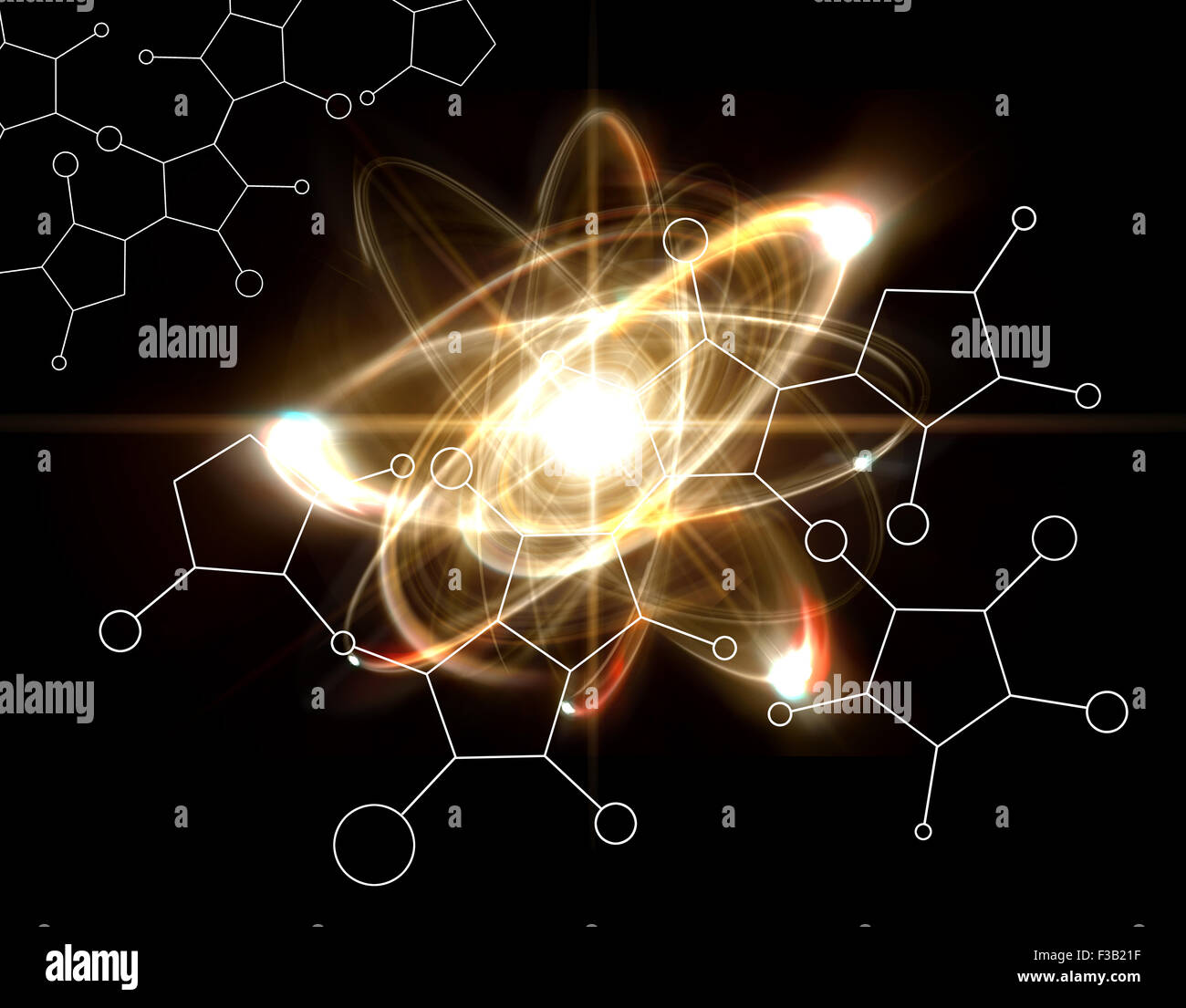 Close up illustration of atomic particle for nuclear energy imagery ...